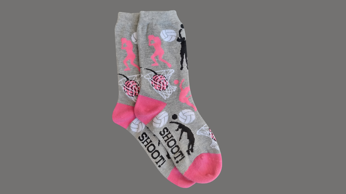 Grey Netball Themed Bamboo Socks – Shoot!